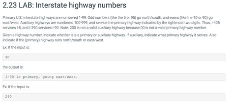 Solved Lab Interstate Highway Numbers Primary U S Chegg