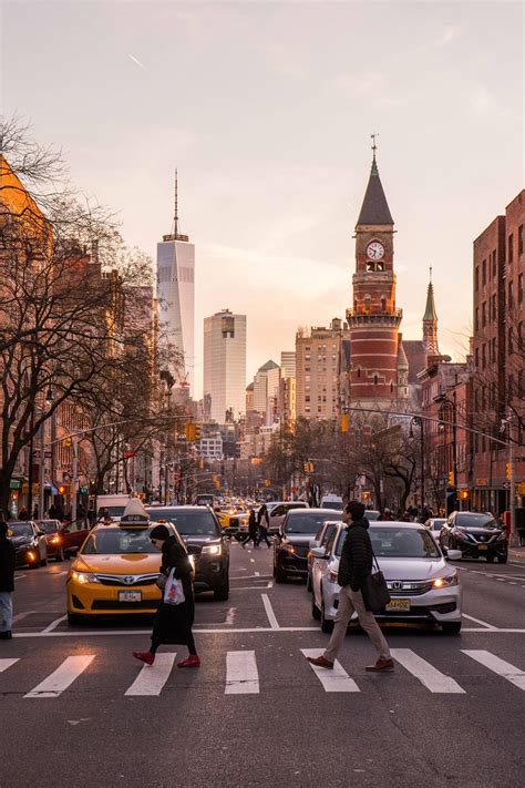 New York Street Scene In Chelsea One World Trade From 6th Avenue