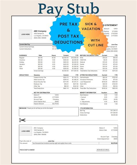 Paystub Template Earnings Statement Payroll Template Payslip