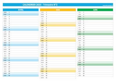 Calendrier 2023 Annuel Semestriel Et Trimestriel Date Pratique Fr
