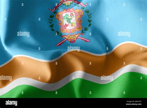 3D La bandera de San Martín es una región del Perú Ondeando sobre el