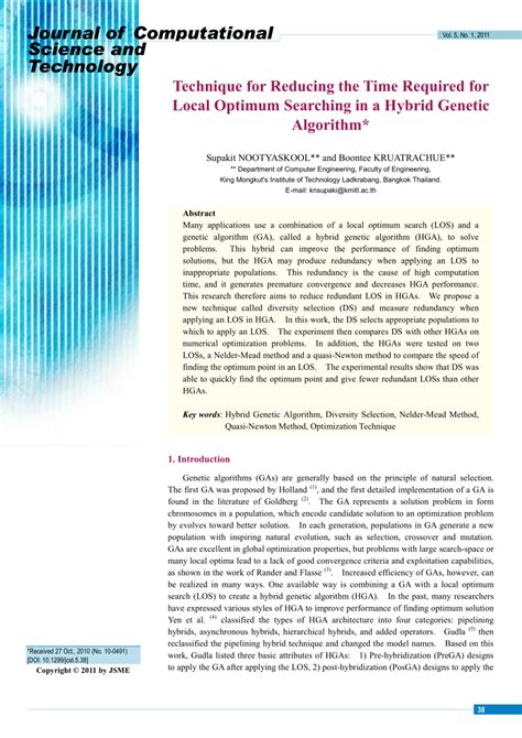 pdf technique for reducing the time required for local optimum searching in a hybrid genetic