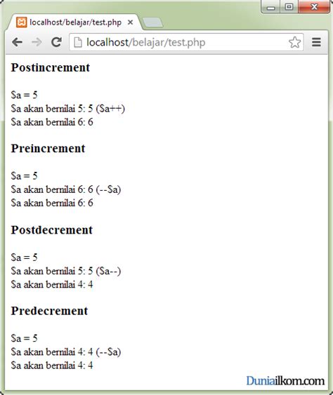 Php Part Pengertian Dan Jenis Jenis Operator Increment Dan