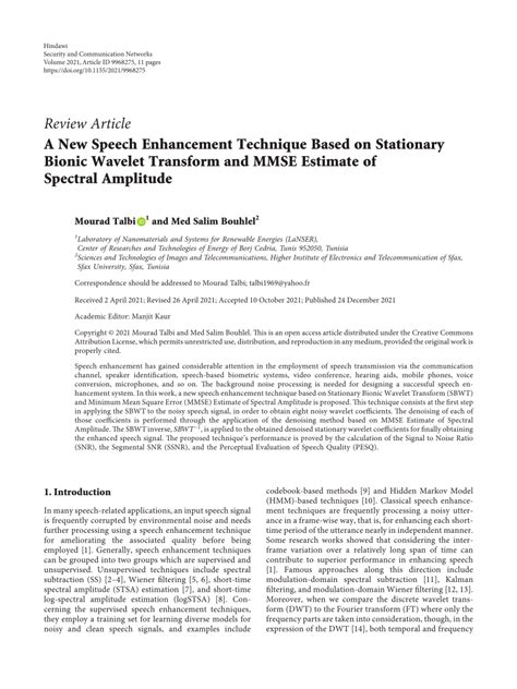 pdf a new speech enhancement technique based on stationary bionic wavelet transform and mmse