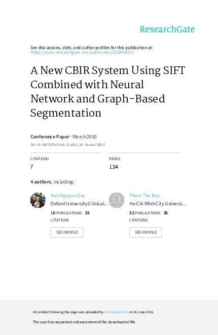 pdf a new cbir system using sift combined with neural network and graph based segmentation
