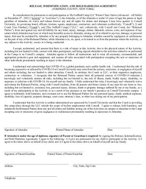 Fillable Online RELEASE INDEMNIFICATION AND HOLD HARMLESS AGREEMENT