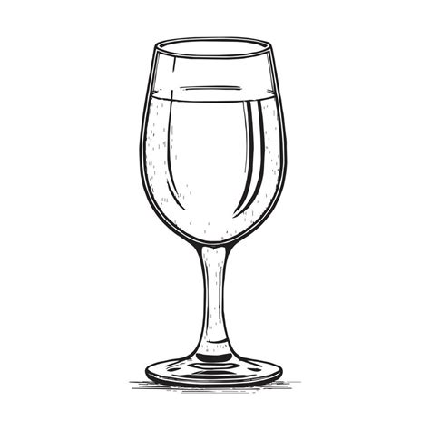 Glass With Water Black Outline Silhouette In Hand Drawing Sketch Style