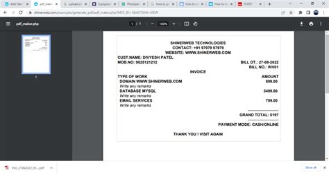 how to generate or download pdf invoice dynamically in php with mysql shinerweb