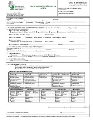 Completable En línea areasaludcaceres Solicitud de an lisis de agua