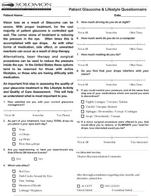 Fillable Online Patient Glaucoma Lifestyle Questionnaire Fax Email