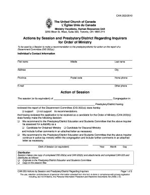 Fillable Online United Church CAN 203 Actions By Session And