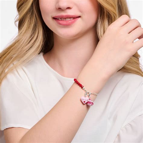 Thomas Sabo Charm armband röda pärlor och länkkedja av silver August