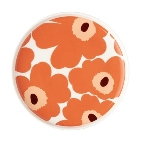 Marimekko Oiva Unikko Plate 20 Cm White Orange Brown Pre Used