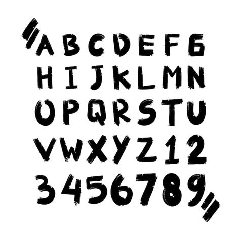 Conjunto de letras y números de estilo grunge de letras del alfabeto