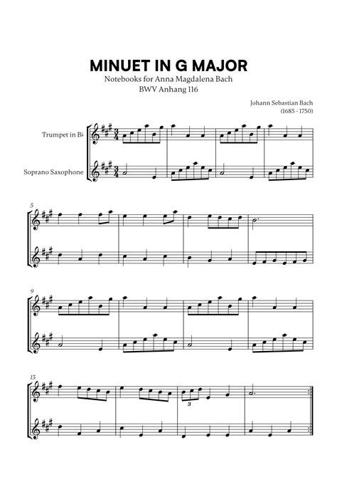 Johann Sebastian Bach Minuet In G Major BWV Anh 116 For Trumpet