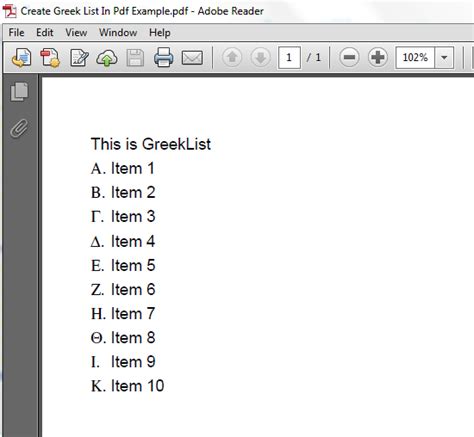 JavaMadeSoEasy JMSE Create Greek List In Pdf In Java Using IText