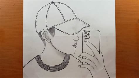 Como desenhar um menino tirando uma selfie Desenho a lápis para