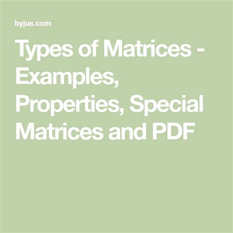 Types Of Matrices Examples Properties Special Matrices And PDF In