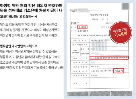미성년자 성매매 혐의 아청법위반 를 받은 피의자를 변호하여 단순 성매매 성특법위반 로 기소유예처분 이끌어 내 법무법인