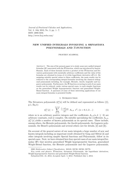 pdf new unified integrals involving sirivastava polynomials and h function