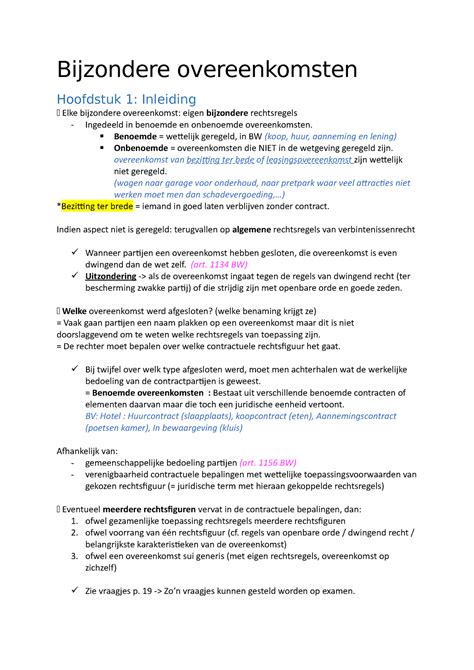 Samenvatting Bijzondere Overeenkomsten Bijzondere Overeenkomsten