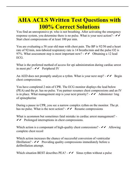 AHA ACLS Written Test Questions With 100 Correct Solutions AHA ACLS Stuvia UK