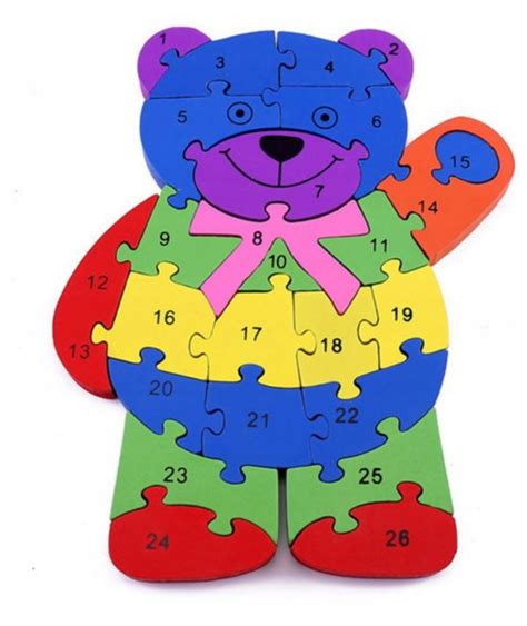 Drewniane puzzle miś misio litery cyfry układanka 3D prezent edukacyjne