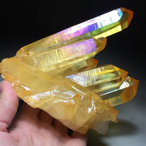 Yellow Titanium Aura Quartz Crystal Cluster X X Cm