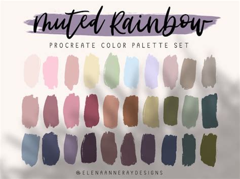 4 Procreate Color Palettes Muted Rainbow Soft Colors Etsy Australia
