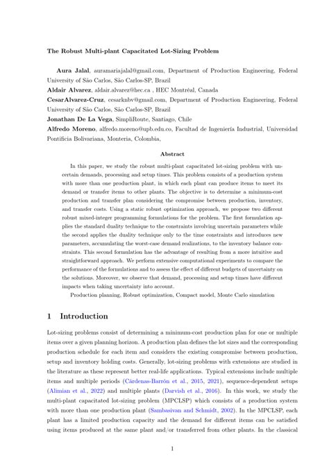 pdf the robust multi plant capacitated lot sizing problem