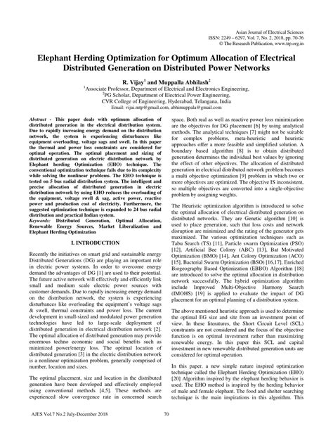 pdf elephant herding optimization for optimum allocation of electrical distributed generation