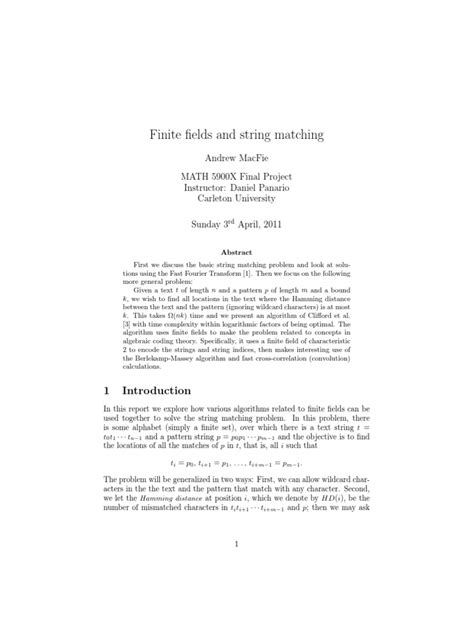 finite fields and string matching pdf time complexity logarithm