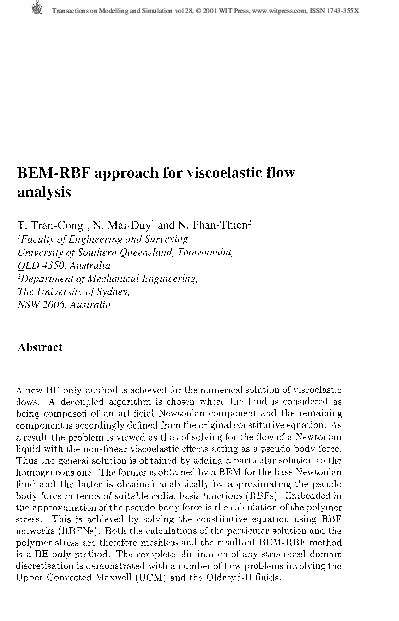pdf bem rbf approach for viscoelastic flow analysis duy mai