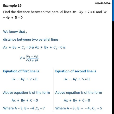 example 10 find distance between parallel lines 3x 4y 7 0