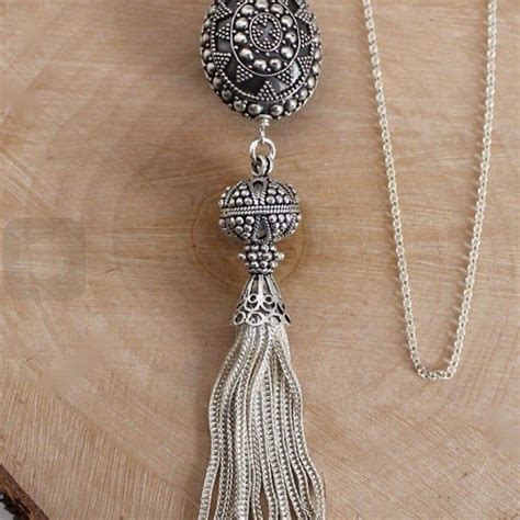 Sterling Silver Tassel Necklace On Long Chain Bali Style Etsy