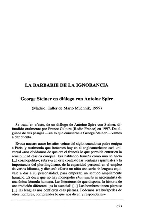 PDF LA BARBARIE DE LA IGNORANCIA George Steiner en diálogo con