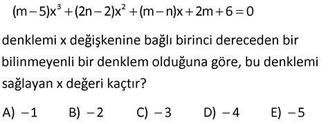 Birinci Dereceden Denklemler Z Ml Sorular
