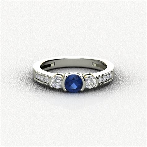 Anillo De Compromiso De Zafiro Azul Natural Con Oro De 14k De Etsy