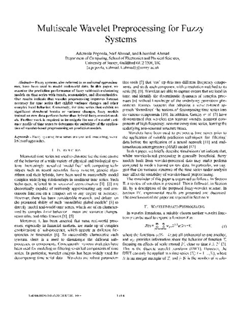 pdf multiscale wavelet preprocessing for fuzzy systems saif ahmad