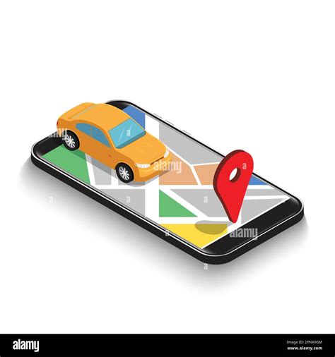 Flat D Isometric Car Use Gps Map Navigation Application On Smartphone