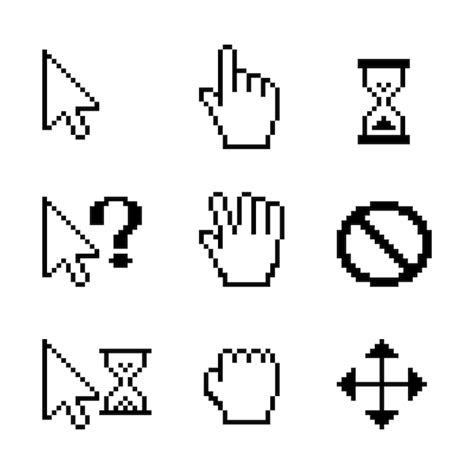 Free Vector Vector Pixel Mouse Cursors Over White Hand Drag Arrow