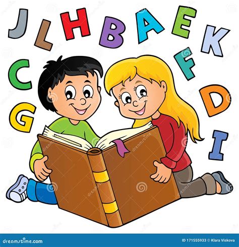 Niños Leyendo El Tema 2 Del Libro Ilustración del Vector Ilustración