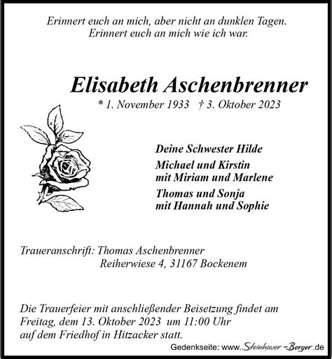 Das Trauerportal für Lüchow Dannenberg Todesanzeigen Elisabeth