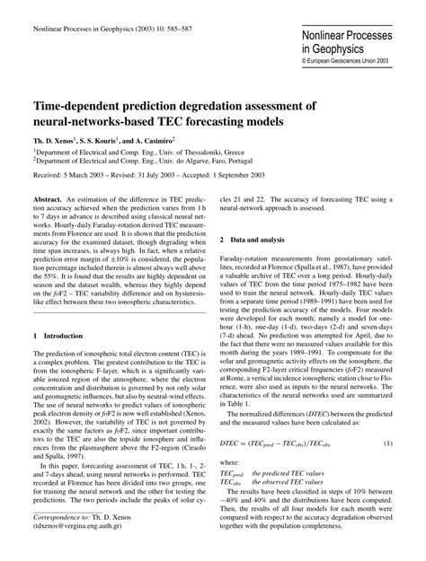 pdf time dependent prediction degredation assessment of neural networks based tec forecasting