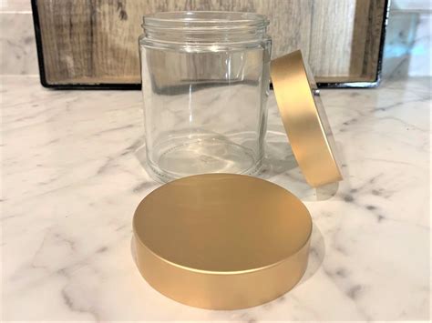 8 Oz Clear Glass Jar Straight Sided With Brushed Gold Lid Etsy
