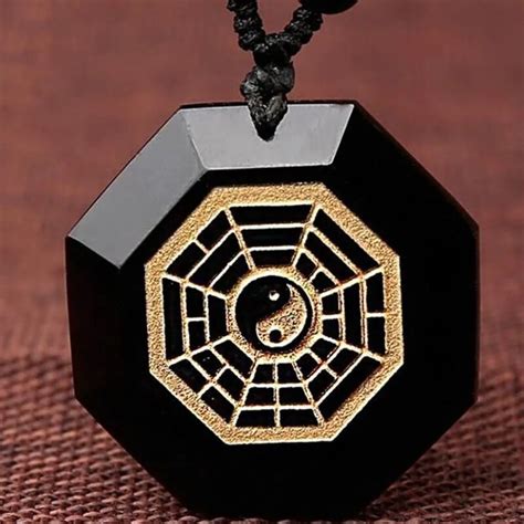 Colgante De Oro De Obsidiana Natural Taiji Collar De Ocho Hexagramas