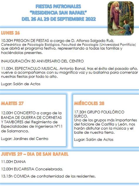 PROGRAMACION FIESTAS SAN RAFAEL 2022 Residencia San Rafael El Mejor