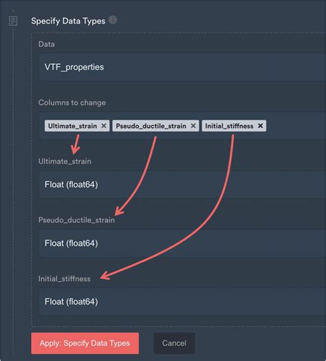 specify data types monolith support