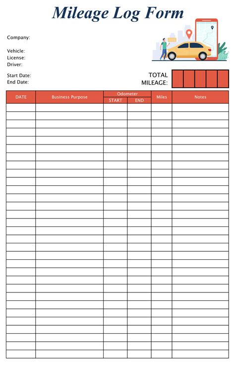 Free Printable Mileage Log Form Printable Forms Free Online