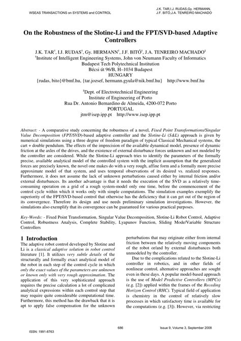 pdf on the robustness of the slotine li and the fpt svd based adaptive controllers